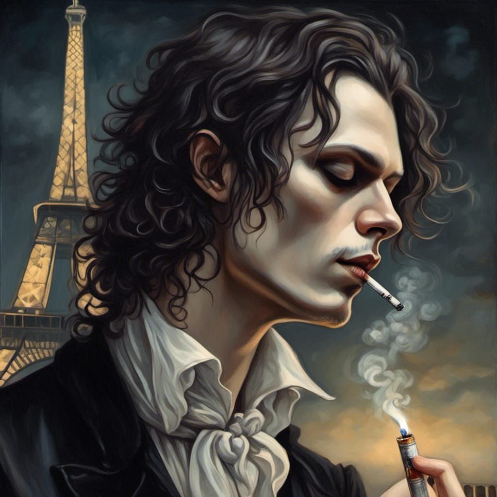 beautiful young ville valo standing in the moonlight smoking a ...
