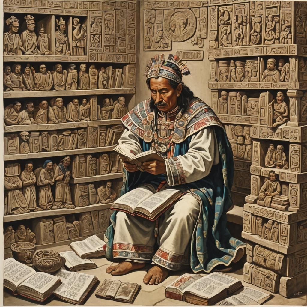 Library of texcoco, codices everywhere, Aztec Priest Reading Codices ...