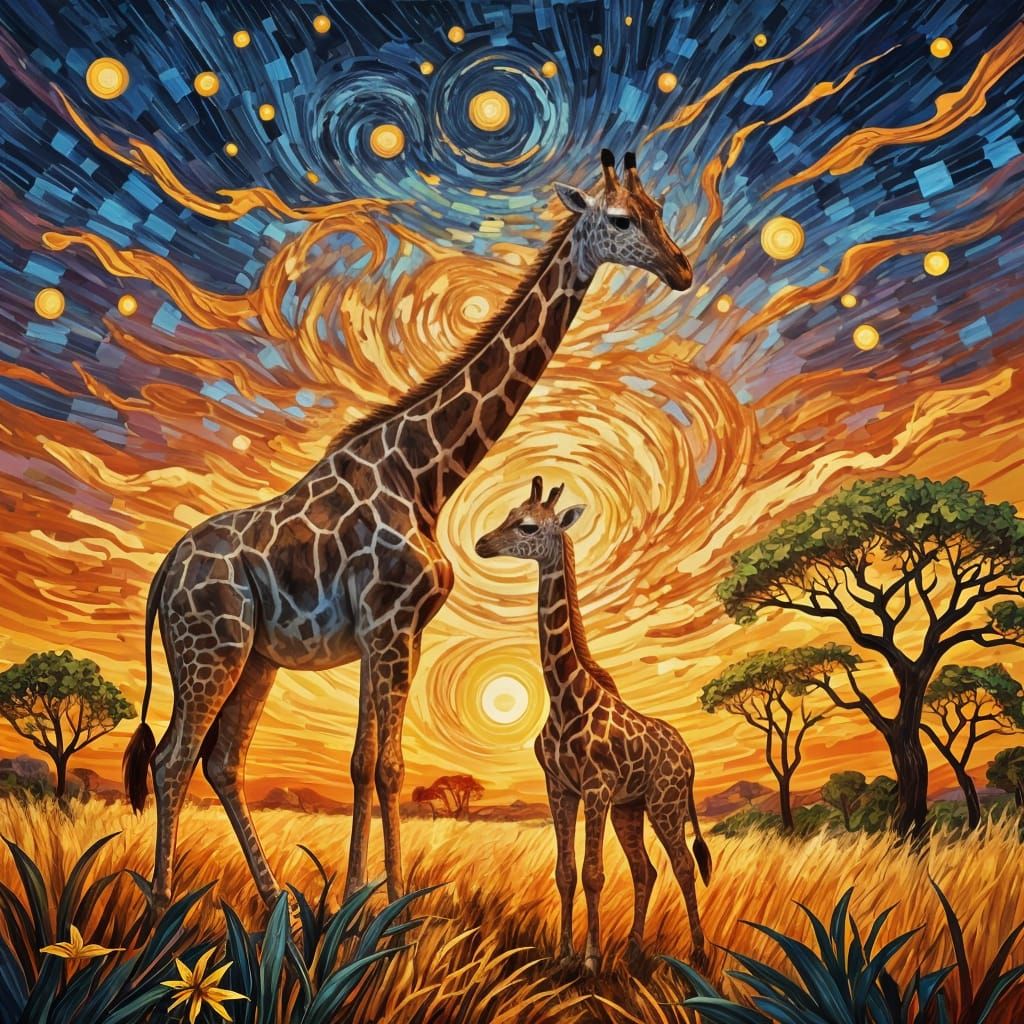 Giraffe Oil Painting - Giraffe Oil Painting