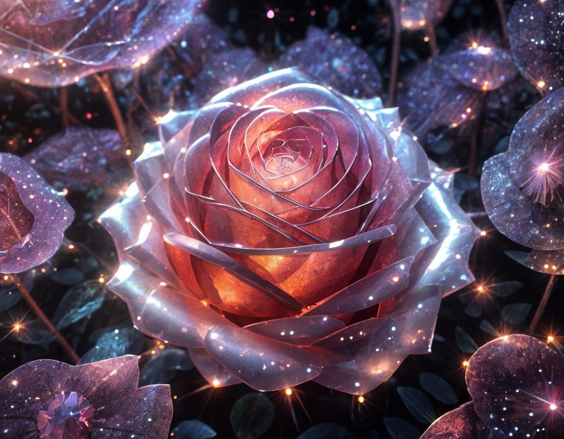 Rose - Deep Red Metallic Rose with Iridescent Leaves and Swi...