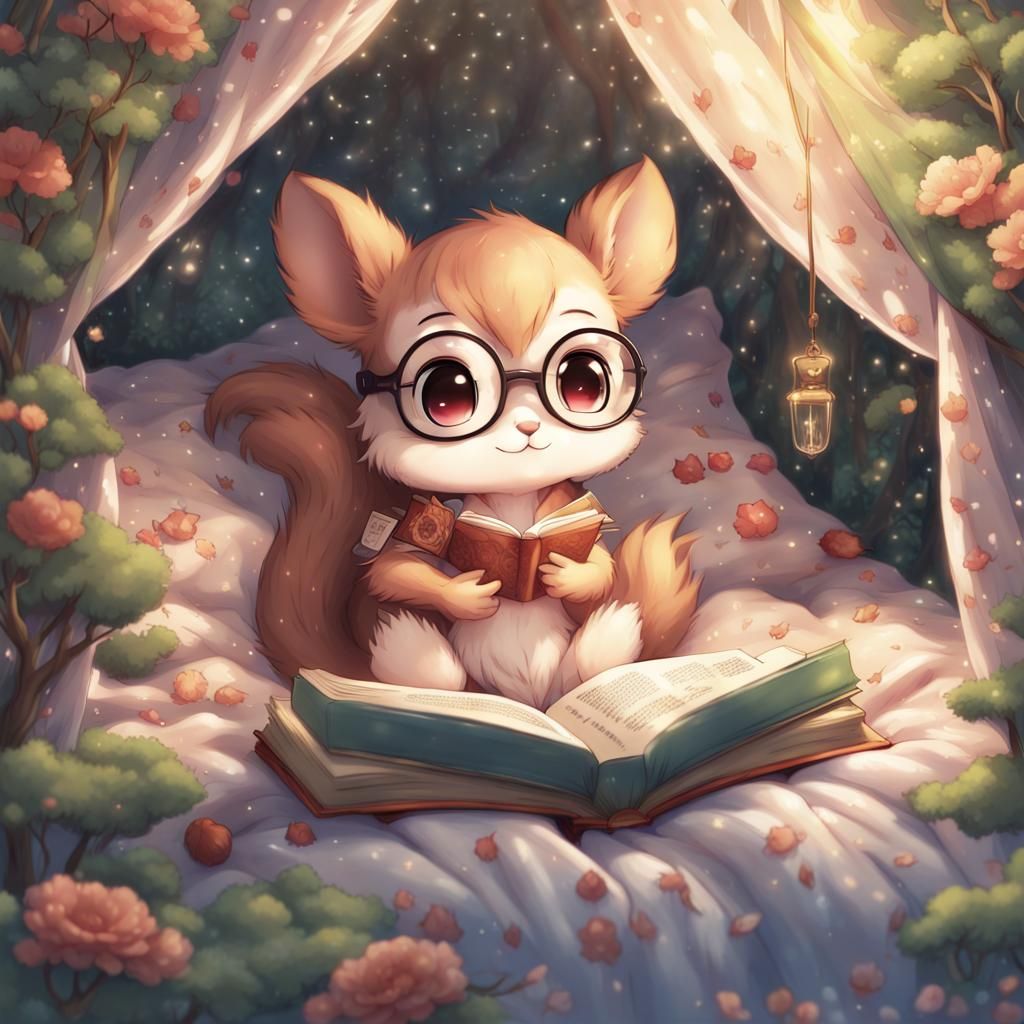 Chibi squirrel collecting books - AI Generated Artwork - NightCafe Creator