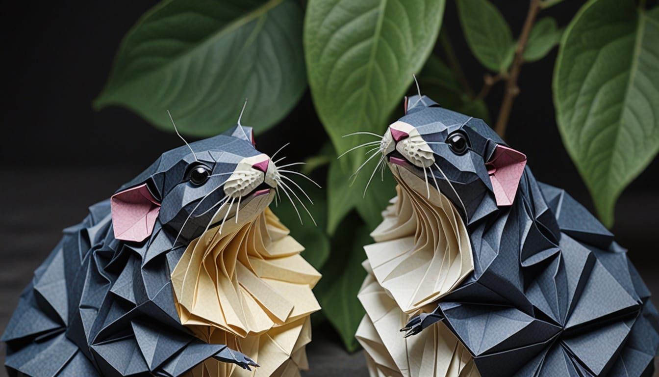 Colorful Origami Musk-Shrew with Delicate Paper Te... - AI Art