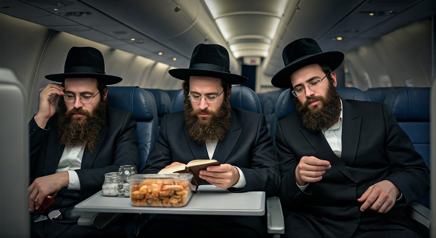 Hasidic Men on a Commercial Flight: Traditional Fa... - AI Art