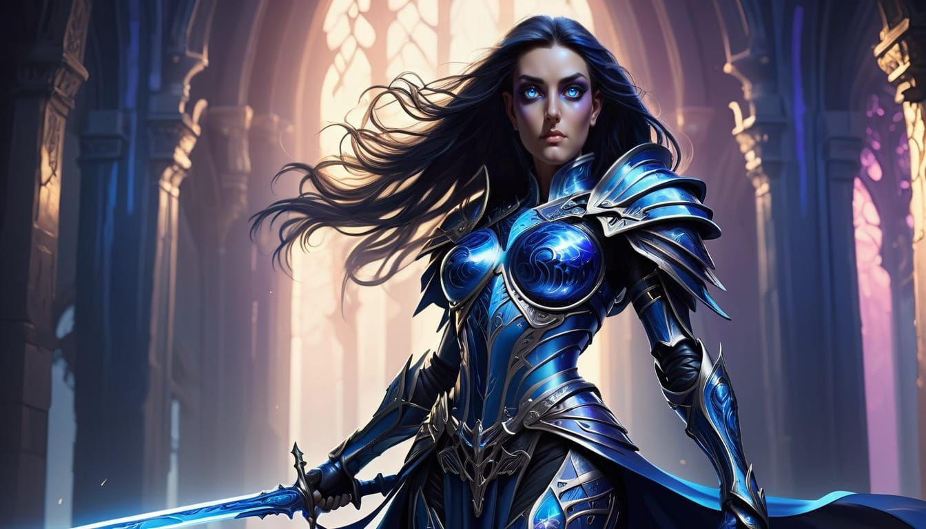 Ethereal Void Elf Warrior Queen with Broad Sword a... - AI Art