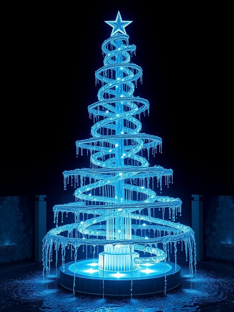 Christmas Tree Water Feature with Iridescent Baubl... - AI Art