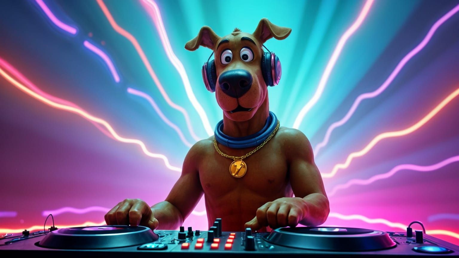 Cyberpunk DJ Scooby Doo in a Neon Nightclub - AI Art