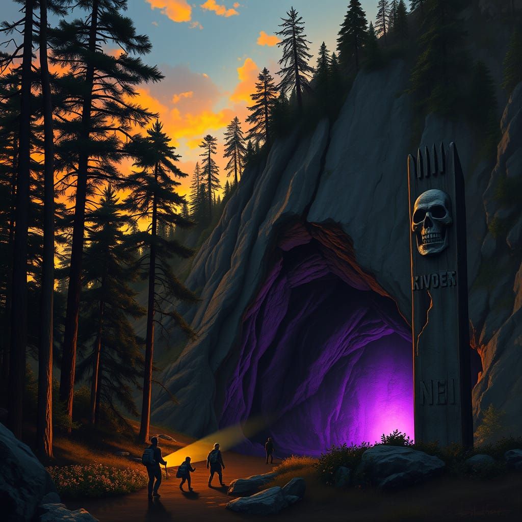 Death Cave - Mystical Mountainside Cave at Dusk