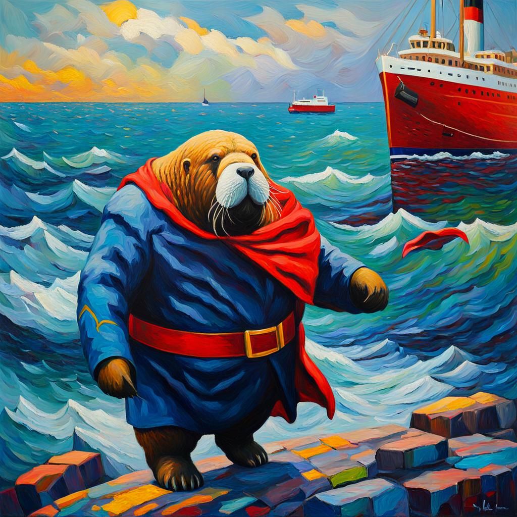 Super walrus - Heroic Walrus in Neo-Impressionist Masterpiec...