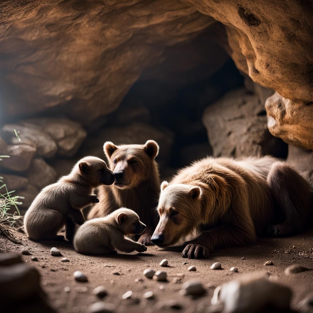 Inside_cave_bear_with_her_puppies_wintering) 2 - AI Generated Artwork ...
