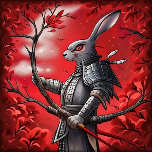Samurai rabbit, 侍兎, samurai armored rabbit with a flashy steel katana ...