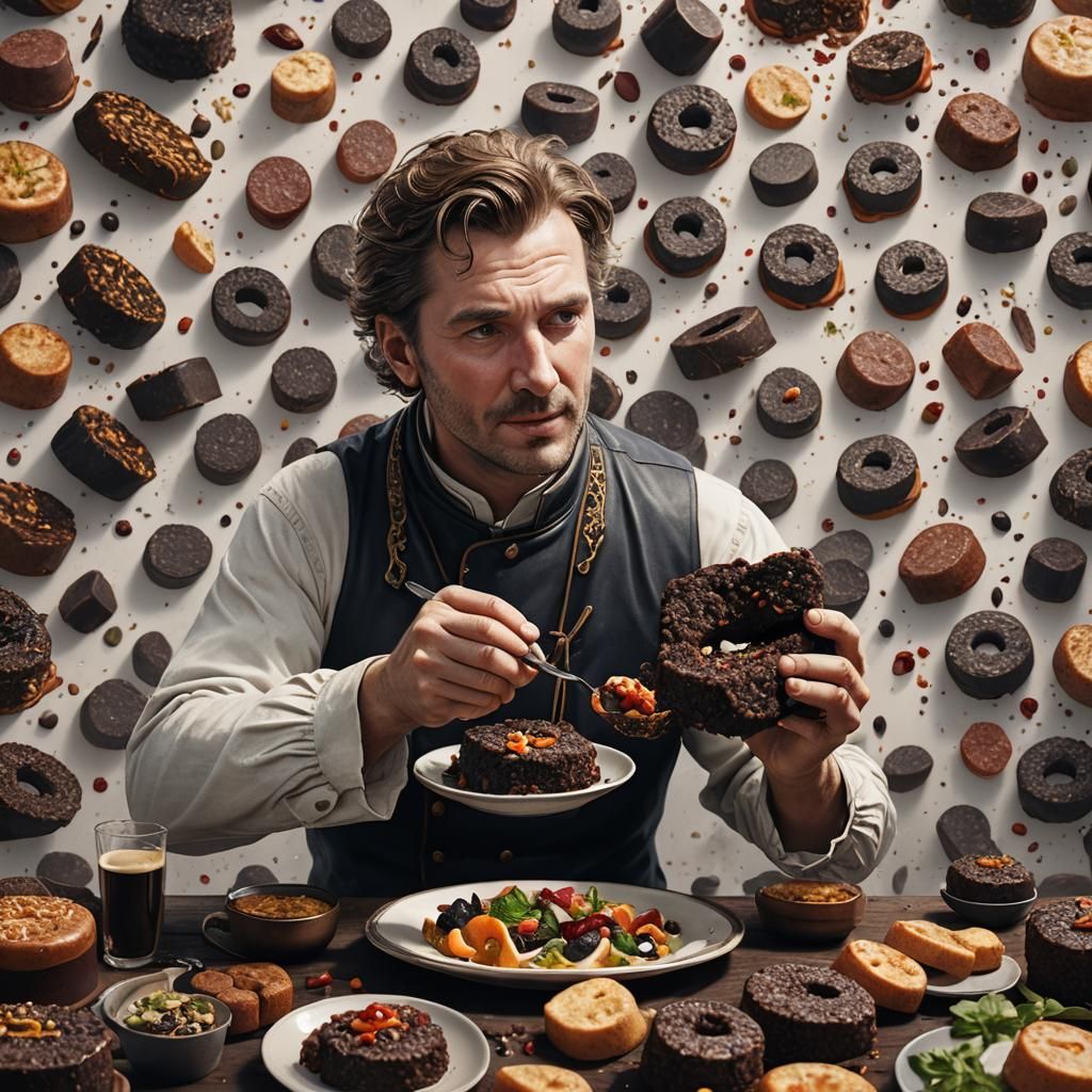 white guy eating black pudding madly - AI Generated Artwork - NightCafe ...