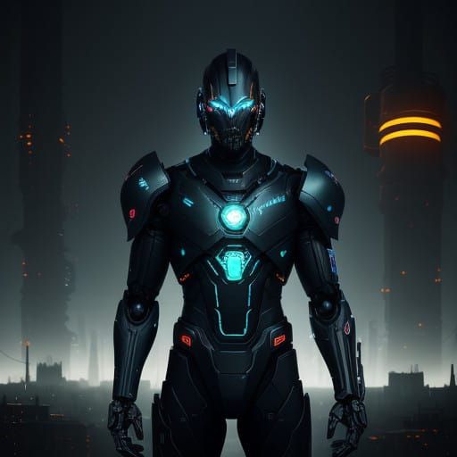 techno cyborg - Heroic Cybernetic Warrior in Gritty Urban De...