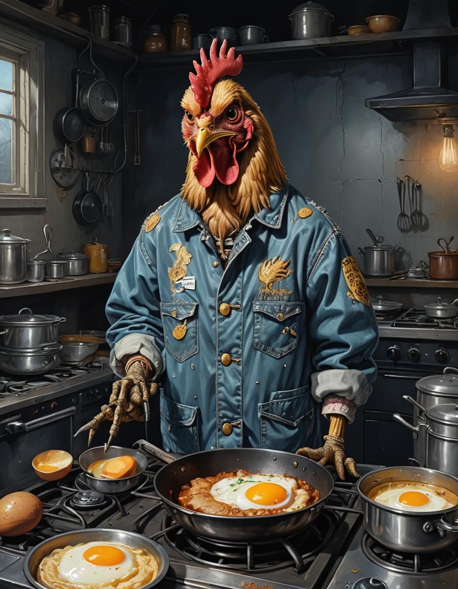 chicken cook baking a egg - AI Generated Artwork - NightCafe Creator