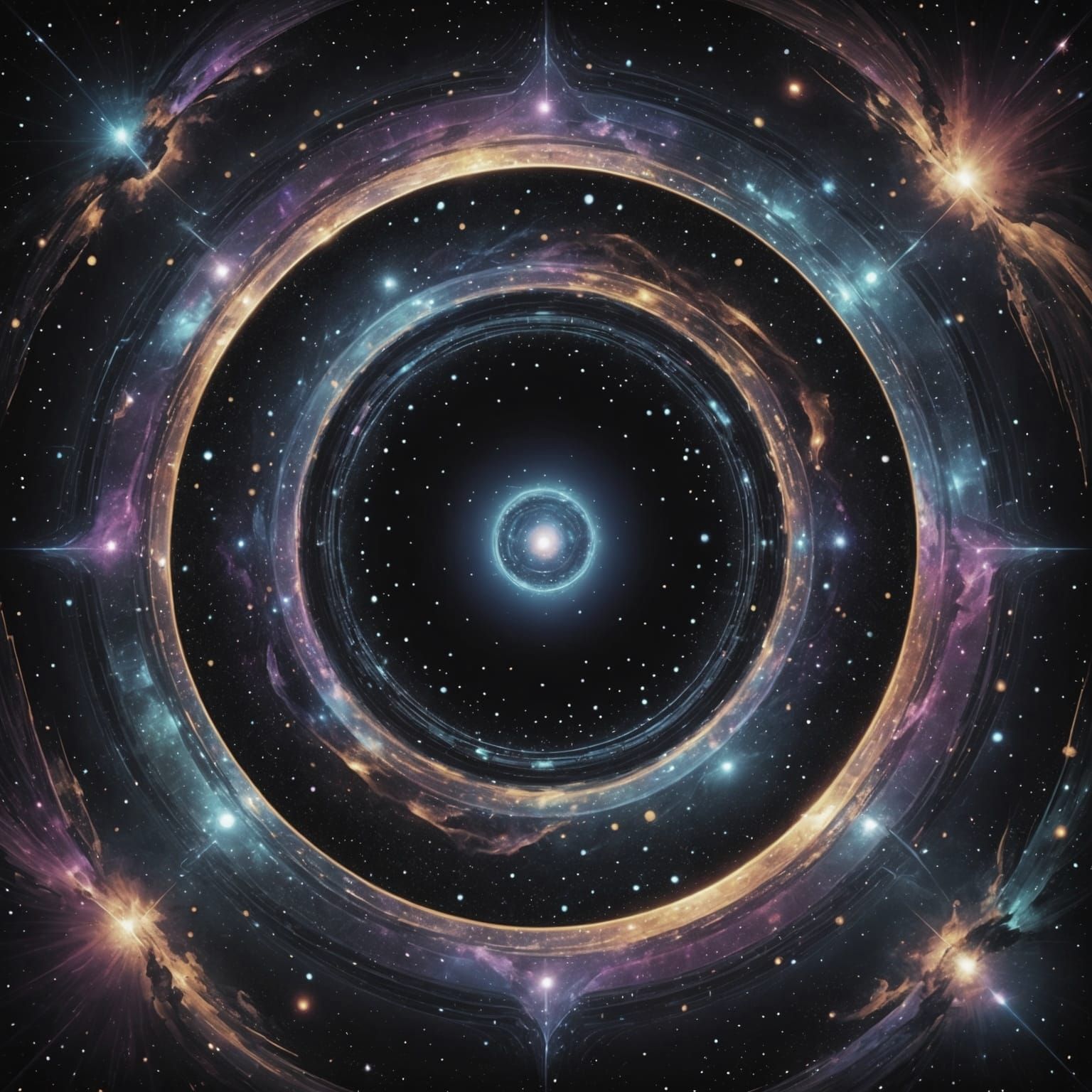 Starry space with a portal opening into another dimension of galaxies ...