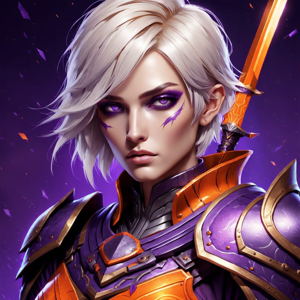 Androgynous Warrior with Pixelcut Hair and Bold Co... - AI Art