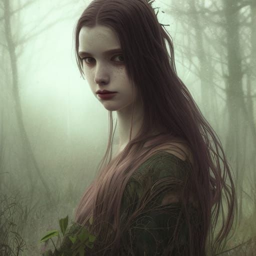 Young Gothic girl inspiring to become a bog witch and calling out to ...