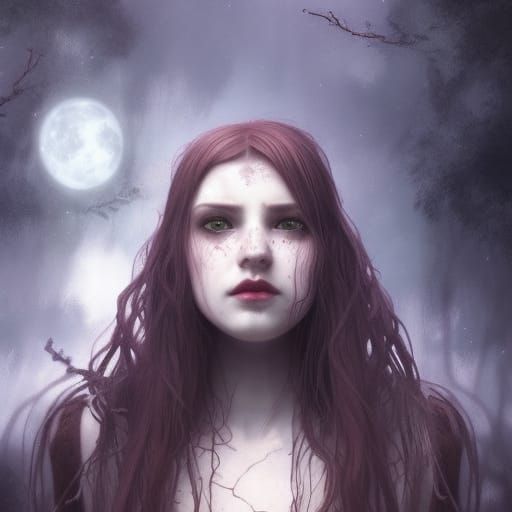 Young Gothic girl inspiring to become a bog witch and calling out to ...