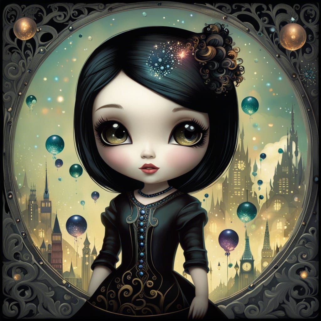 Digital illustration of an Adorable chibi princess dancing in a ...