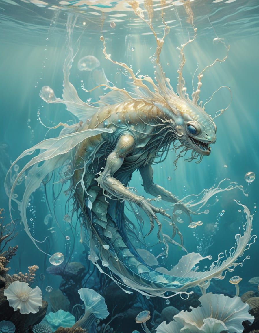 Ethereal Water Alien Throne Scene in Vibrant Fanta... - AI Art