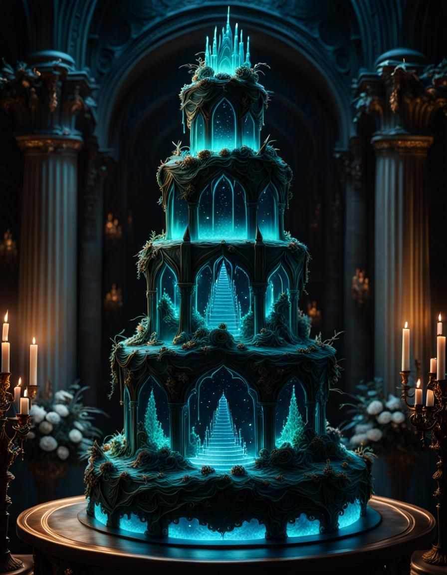 "bioluminescent multi layered wedding cake Epic cinematic brilliant ...