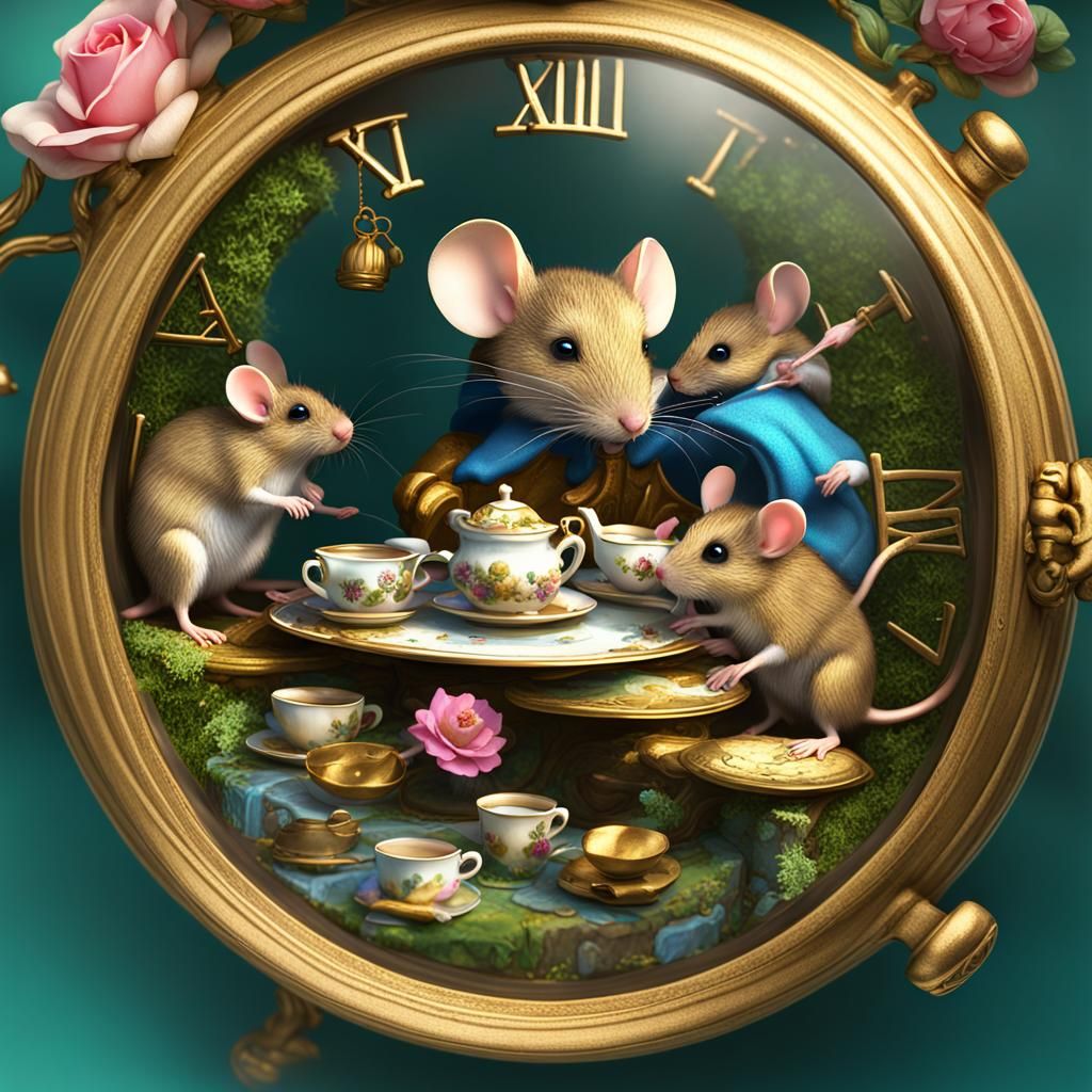 Mice within a Pocket Watch..scene within a scene artwork - AI Generated ...