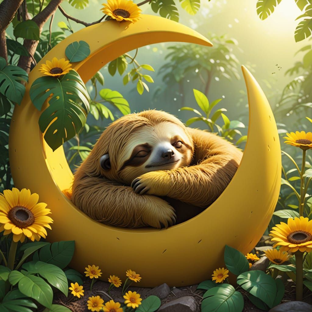I need a slothy rest - Vibrant Yellow Sloth in Serene Slumbe...