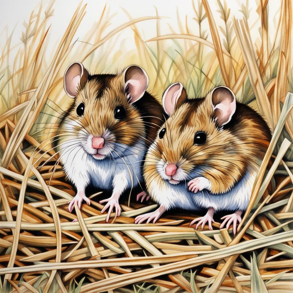Mice In Straw - AI Generated Artwork - NightCafe Creator