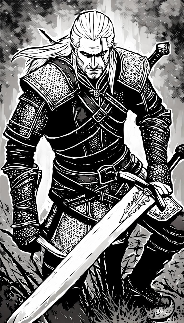 Geralt of Rivia - B&W - AI Generated Artwork - NightCafe Creator