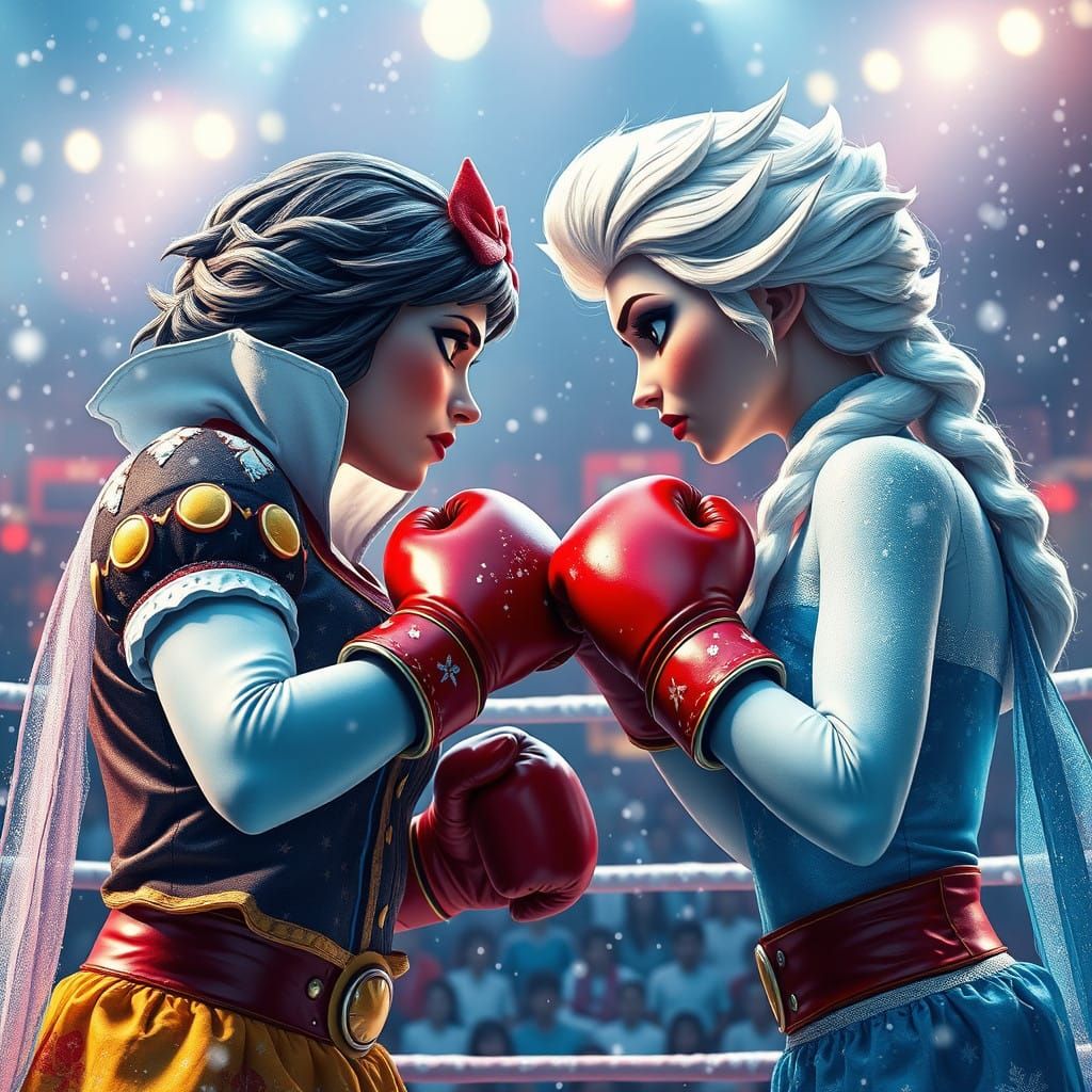 Snowy Boxing match between Disney princesses