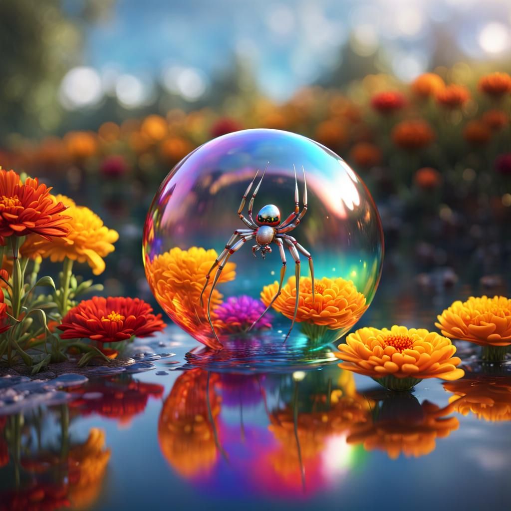 Spider trapped in a bubble - AI Generated Artwork - NightCafe Creator