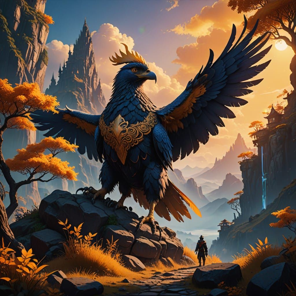 Akkulan Meets the Mystical Bird Samruk on Ulken-Ta... - AI Art