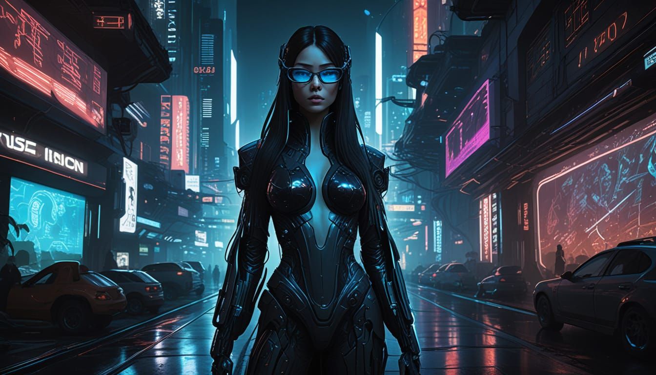 Cyborg Geisha in a Futuristic, Gritty World - AI Art