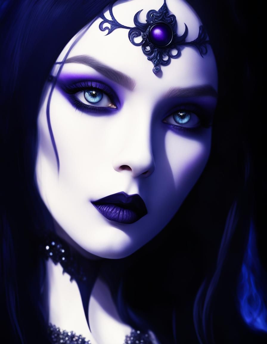Very realistic gothic portrait of Hecate with long black hair and ...
