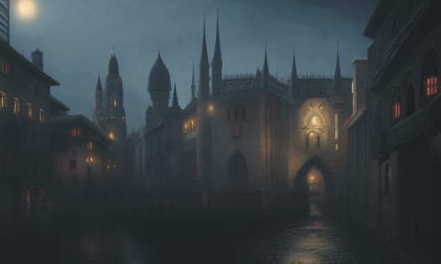 medieval city at night - AI Generated Artwork - NightCafe Creator