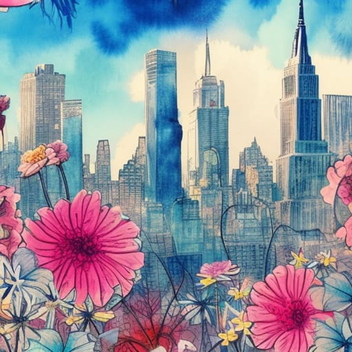 a cute shabby new york city skyline, illustration, fits in the ...