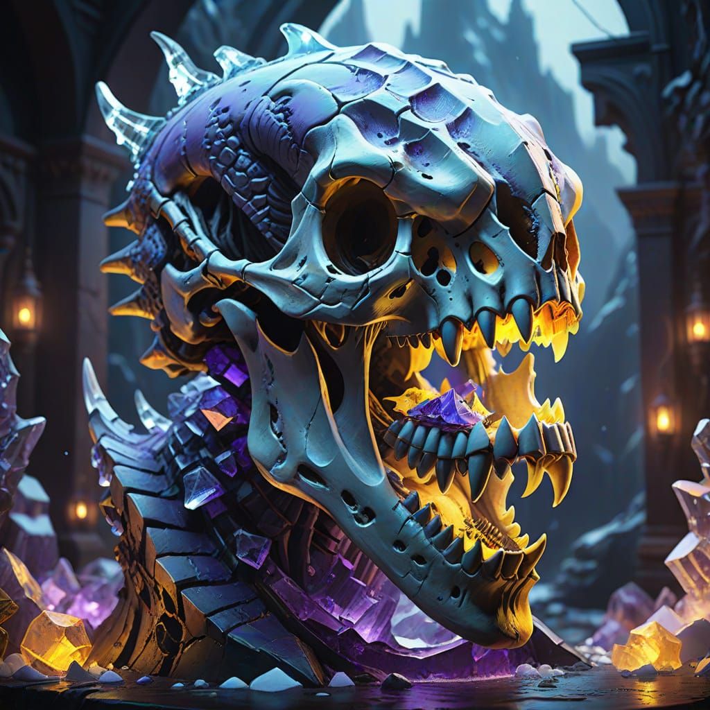 Hyper-Realistic Frozen Jurassic Raptor Skull in Sp... - AI Art