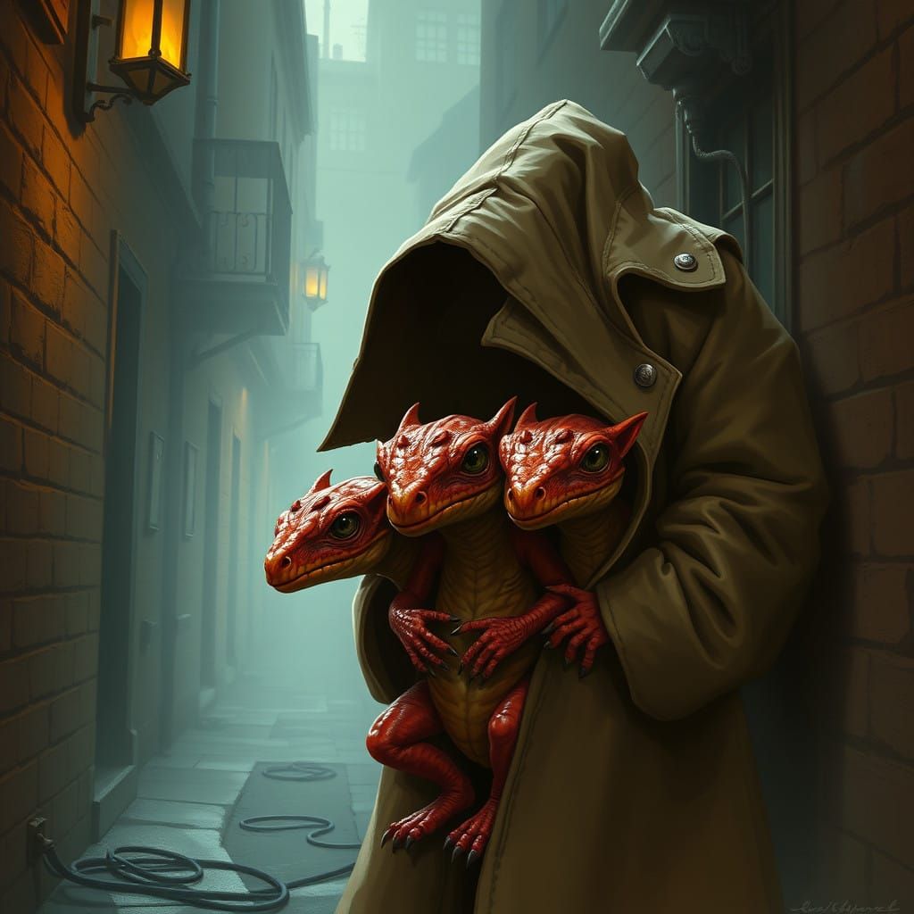 Three kobolds in a trench coat - Kobold Trio in Tattered Tre...