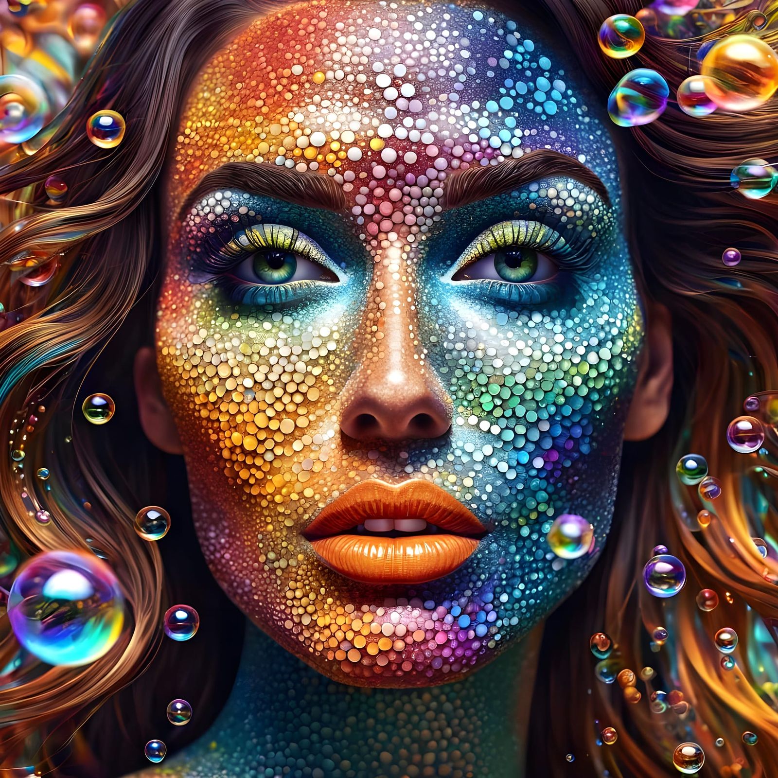 Pointillism Beauty with Rainbow Soap Bubbles - AI Art