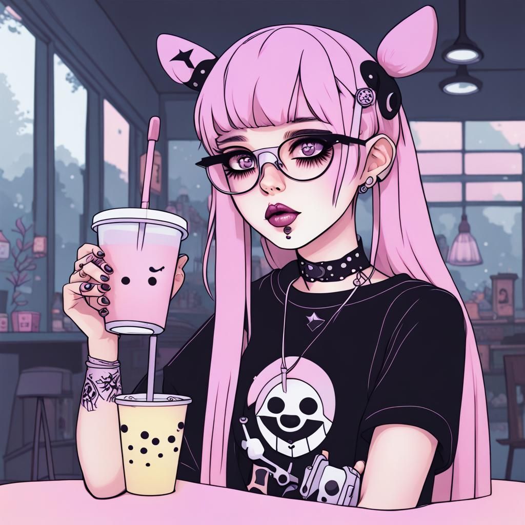 Pastel goth girl drinking Boba tea 🧋 - AI Generated Artwork - NightCafe ...
