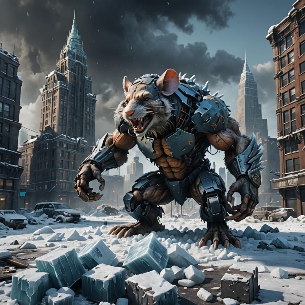 muscles mouse on steroids dramatic post apocalyptic crumbling city ice ...