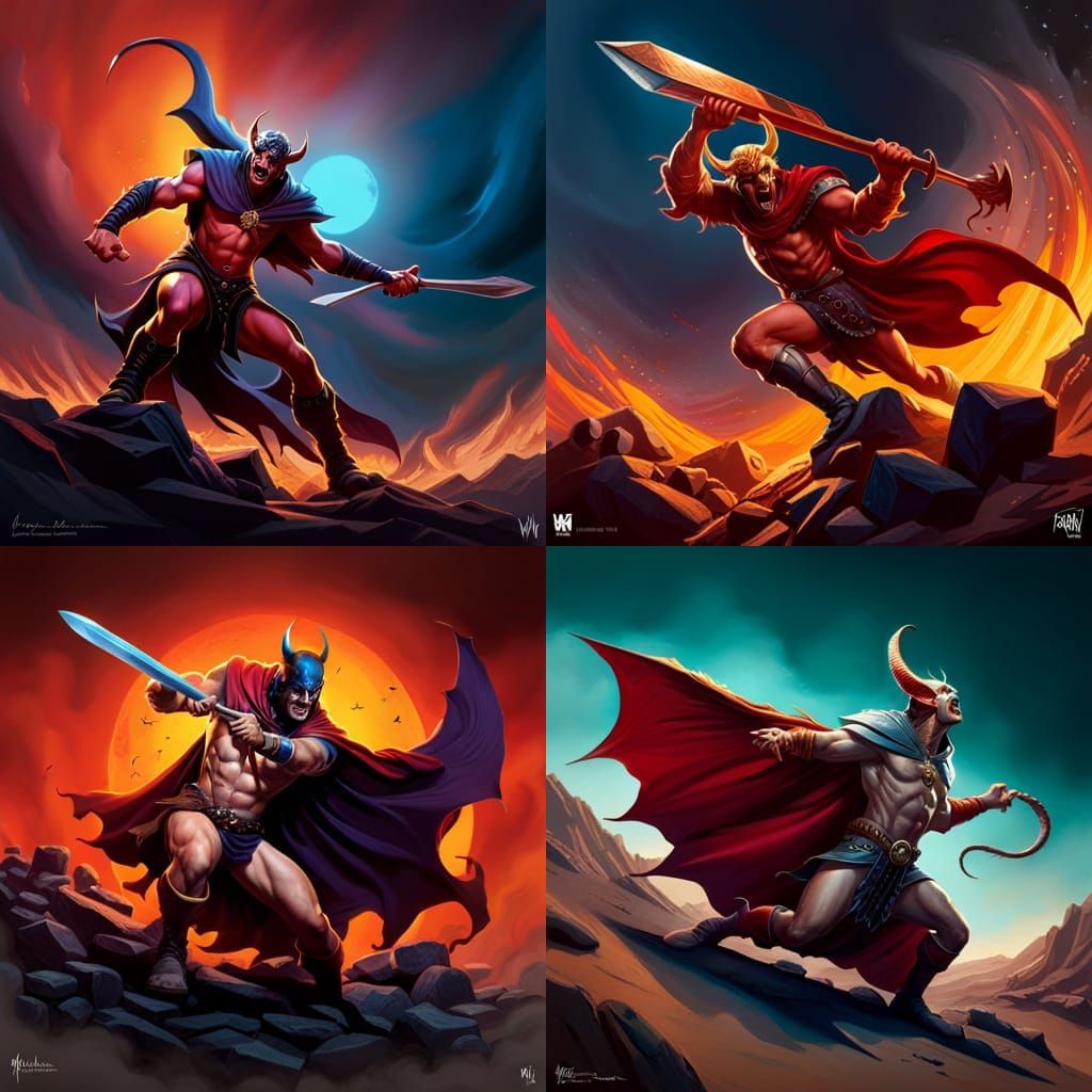 satan attack pose, in the style of joe petagno, frank frazetta, estaban ...