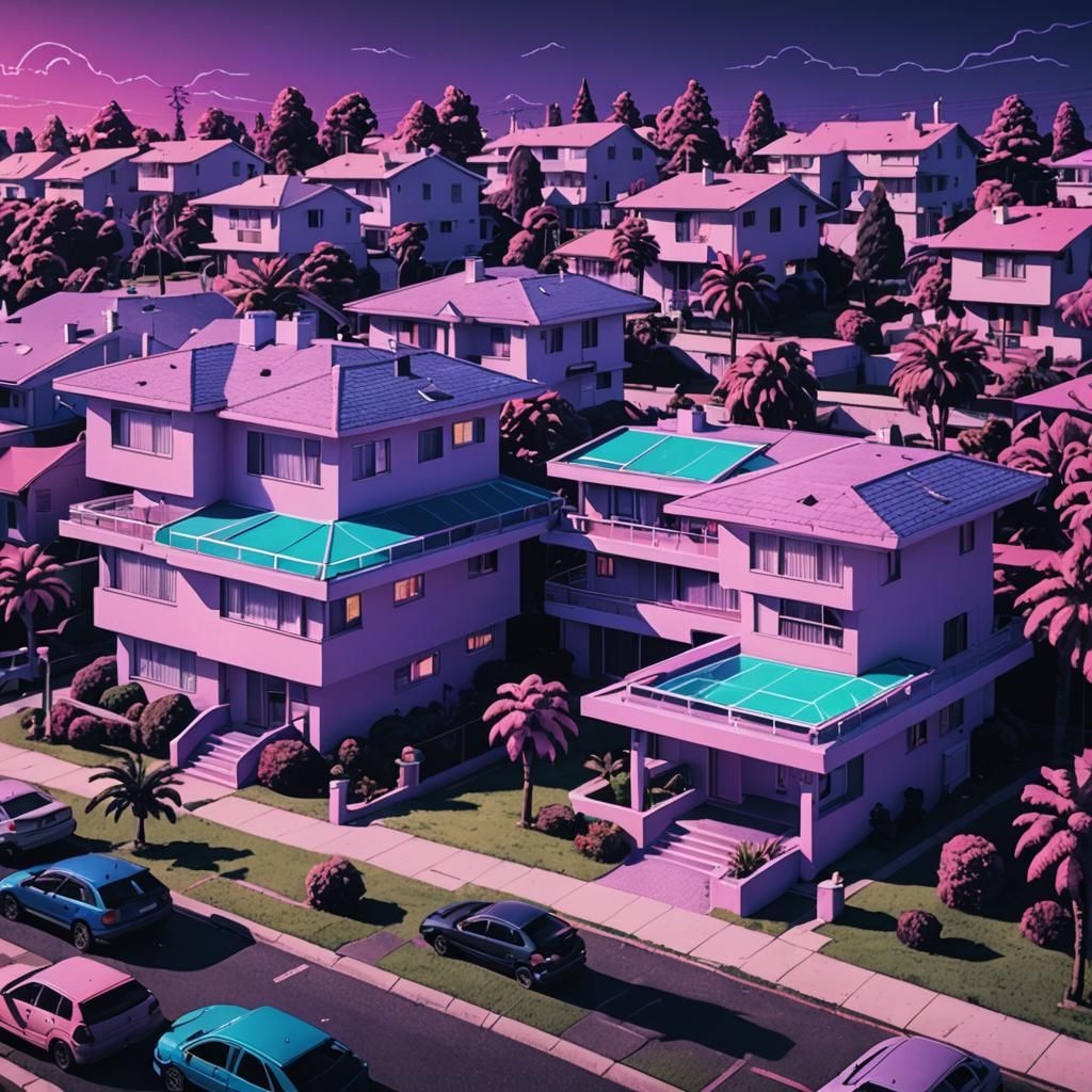 suburb of synth goth vaporwave houses - AI Generated Artwork ...