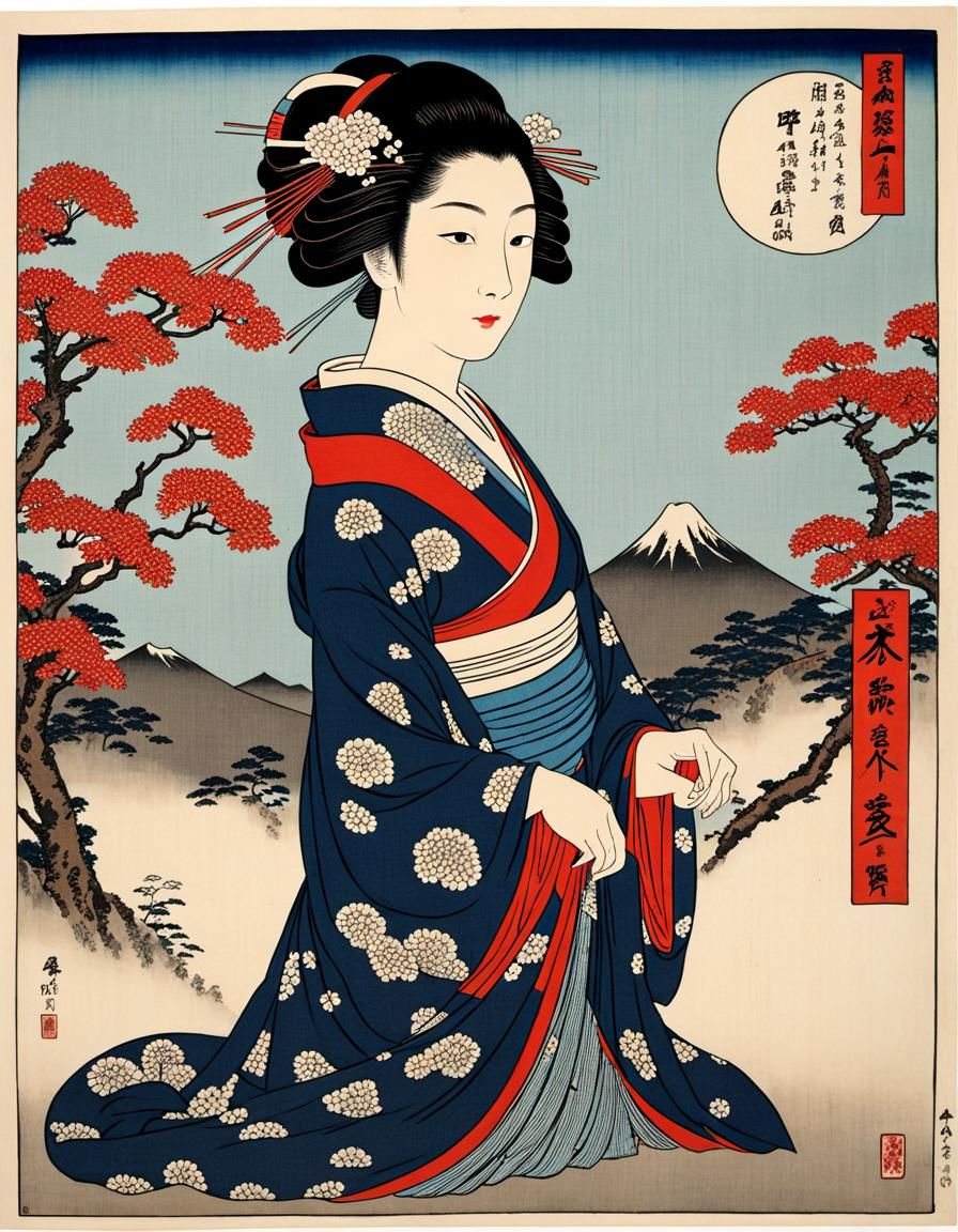Ukiyo-e, woodblock print, beautiful woman, Hokusai, Hiroshige, - AI ...
