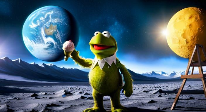 Kermit, eating ice-cream, on the moon - AI Generated Artwork ...
