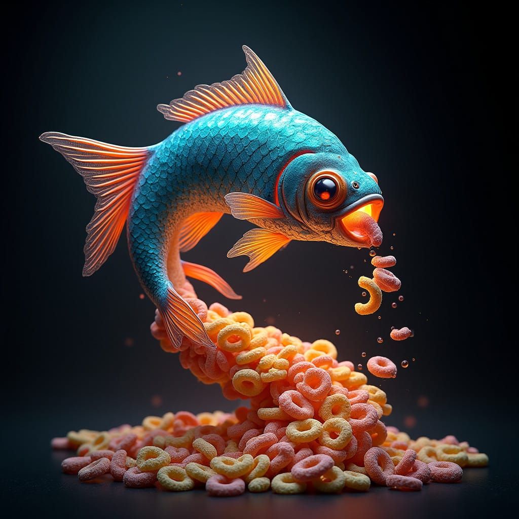 fish eating fruit loops - Glowing Fish Devour Vibrant Fruit ...