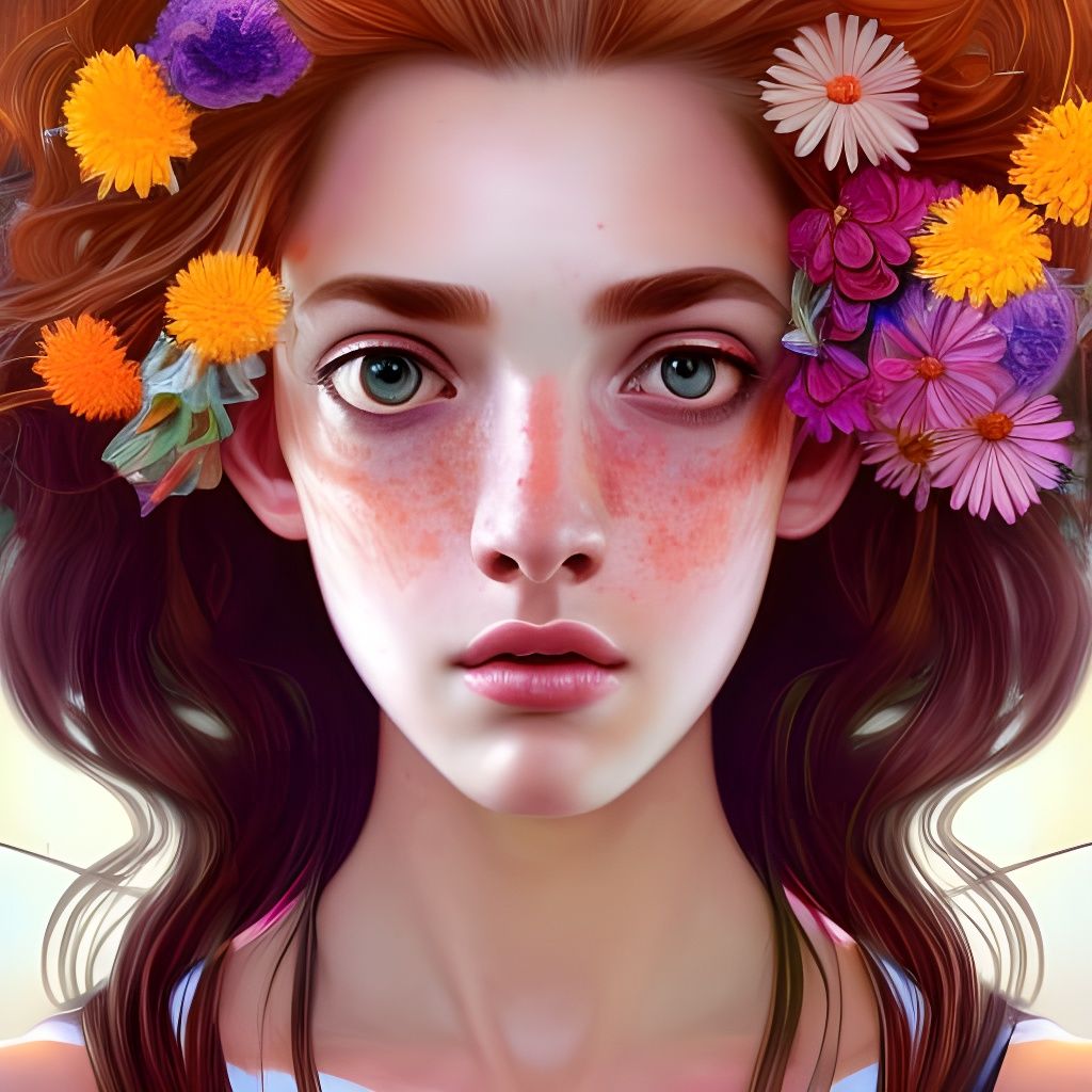 girl, freckles, big doe eyes, full lips, fiery locks of long hair ...