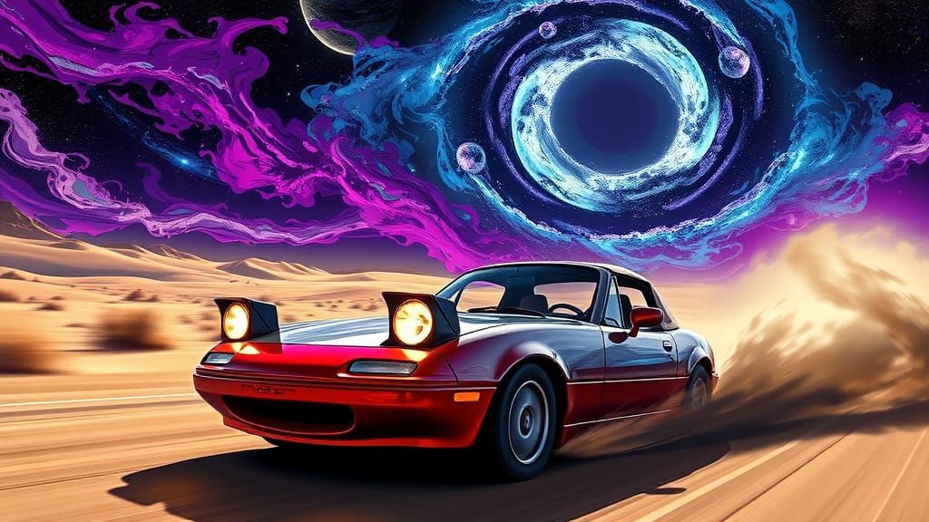 Cosmic Drift: 1990 Mazda Miata in Hyperspace - AI Art