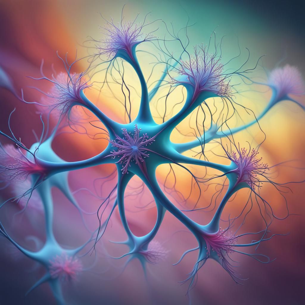 Beautiful coloured neuron flowers, faint coloured smoke and haze, macro ...