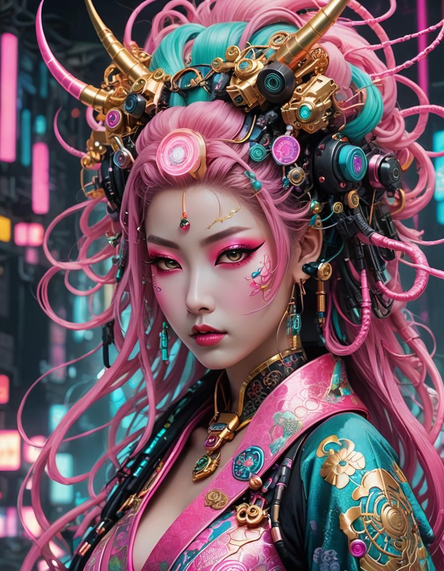 Cyberpunk Geisha 4 - AI Generated Artwork - NightCafe Creator