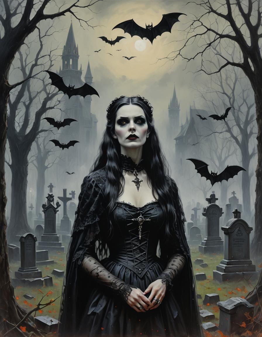 beautiful goth vampire princess black foggy haunted portrait gothic ...